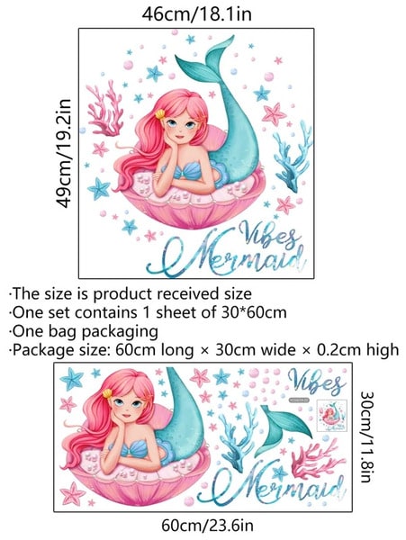Αυτοκόλλητο Τοίχου Γοργόνα 'Vibes Mermaid' 30x60 - 1τμχ - FamShop
